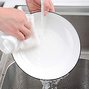 YOLIFE 10 inch Dinner Plate, Set of 4 White and Black Trim Porcelain Plates