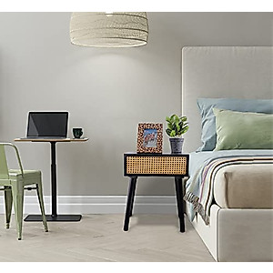 Rattan Nightstand, Small End Table with Storage (No Assembly Required), Black Side Tables Bedside Table Mid-Century Modern Style Coffee Table for Living Room Bedroom Balcony Office