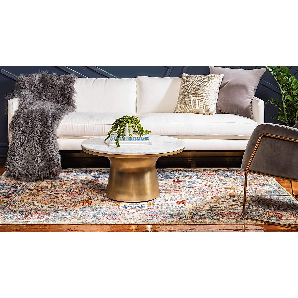 Unique Loom Austin Collection Botanical, Medallion, Vintage Area Rug, 8' 0" x 10' 0", Beige/Blue