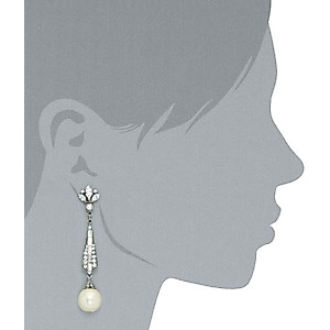 Ben-Amun Antique Silver Long Drop Earrings, Swarovski Crystal, Art Deco, Zirconia Rhinestone Pearl, Legendary Collection