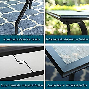 MFSTUDIO 7PCS Patio Dining Set, Large Rectangular Wood Like Top Table with 6 C-Spring Motion Chairs, Outdoor Metal Furniture Set with Umbrella Hole for Garden, Backyard，Brown