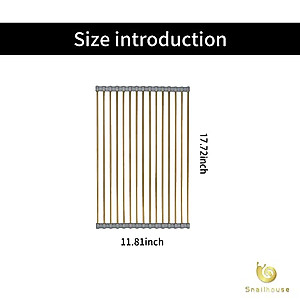 Snailhouse Roll Up Dish Drying Rack, Stainless Steel Dish Drainer Over The Sink with Anti-Slip Silicone for Kitchen Counter, Gold (17.8 x 11.8 in)
