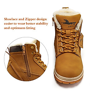 VITIKE Boys Snow Boots Kids Winter Warm Boots Girls Faux Fur Hiking Boots Cold Weather Outdoor shoes for Toddler/Little Kid/Big Kid Yellow Size 6.5