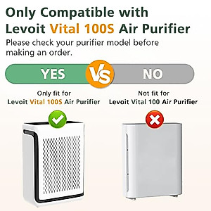 Vital 100S Replacement Filter Compatible with LEVOIT Vital 100S Air Purifier, 3-in-1 H13 Grade True HEPA and High-Efficiency Activated Carbon Filter for Vital 100S-P, Vital 100S-RF, White, 2 Pack