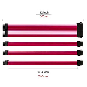 Vetroo PSU Extension Cable Sleeved Customization Mod PC Power Supply Cable, Soft Nylon Braided with Comb Kit 18AWG ATX/EPS/8 Pin PCI-E/6+2 Pin PCI-E (Pink)