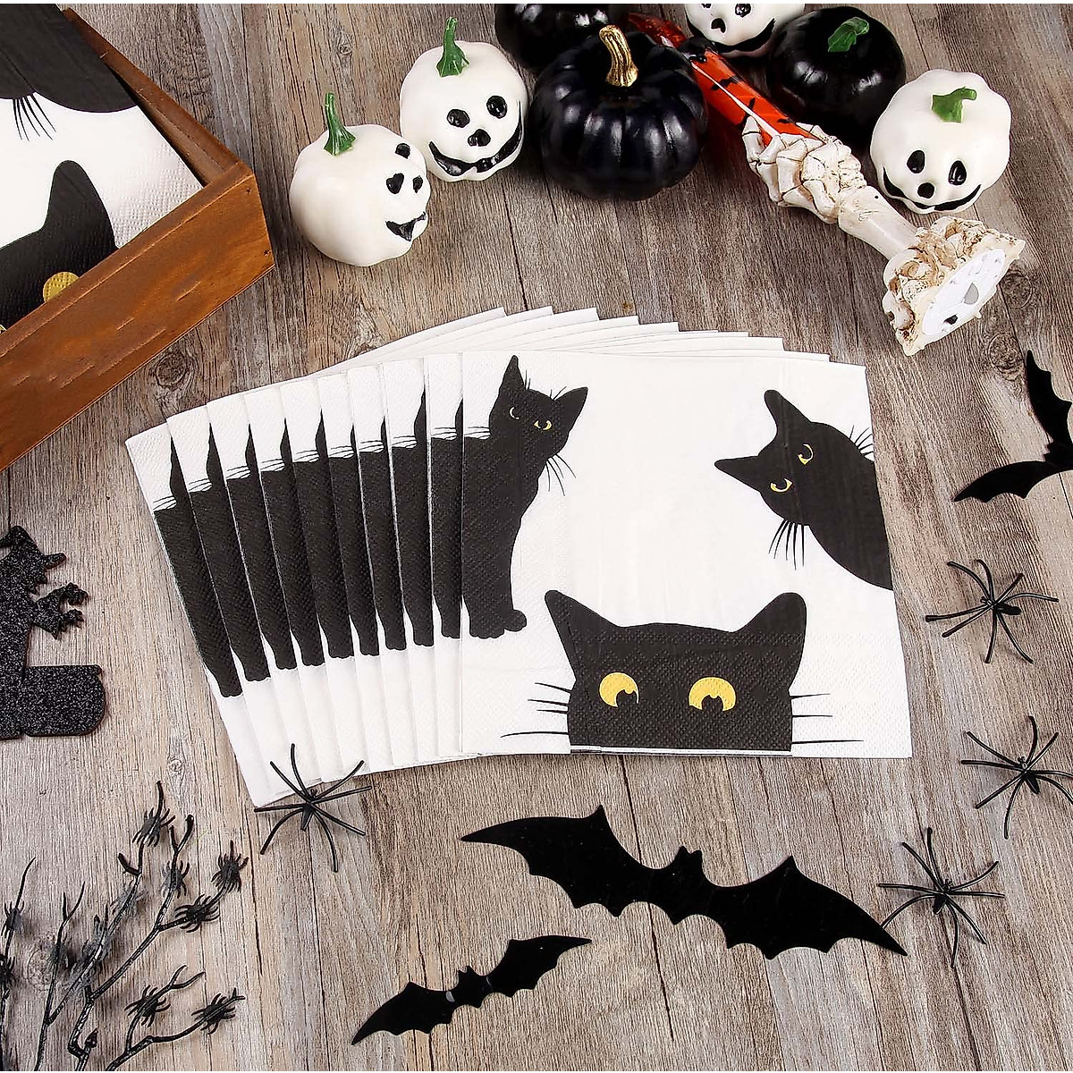 Quera 50 Pack Black Cat Disposable Paper Napkins Party Supplies Halloween Paper Napkins Cocktail Napkins Perfect For Halloween Black Cat Gifts Dinner Party Decoration 6.5'' X 6.5''