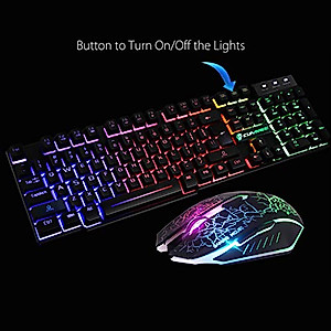 Sdoveb Gaming Keyboard Mouse and Mouse pad Combo, Rainbow LED Backlit Keyboard Mouse, for Windows XP, Vista 7/8/10, OSX Systems (Black)