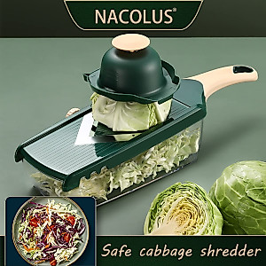 NACOLUS Adjustable Mandoline Food Slicer for Kitchen,Ultra Sharp V-blade Vegetable Slicer with Container,Slicer Vegetable Cutter,julienne slicer, Potato Slicer for Apple,Onion,Tomato lemon Slicer