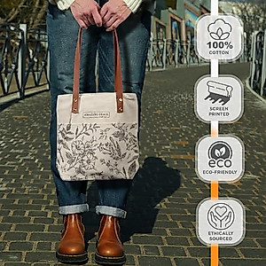 Christian Art Gifts Canvas Floral Tote Bag for Women: Amazing Grace Inspirational Scripture for Shopping, Supplies, Books, Accessories, Vegan Leather, Pocket, Zippered Closure, Creamy Tan & Brown