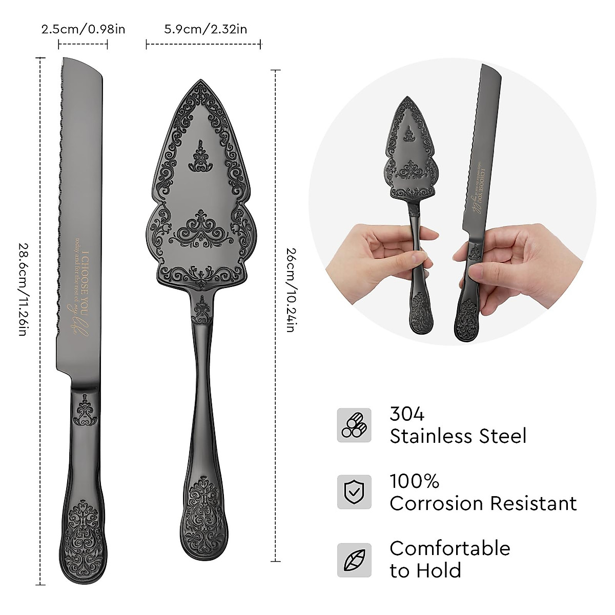 AW Bridal Black Wedding Cake Knife And Server Set, Vintage Cake Cutting Set for Wedding, Personalized Cake Cutter Wedding Gift Bridal Shower Gift Anniversary Engagement Gift For Couple