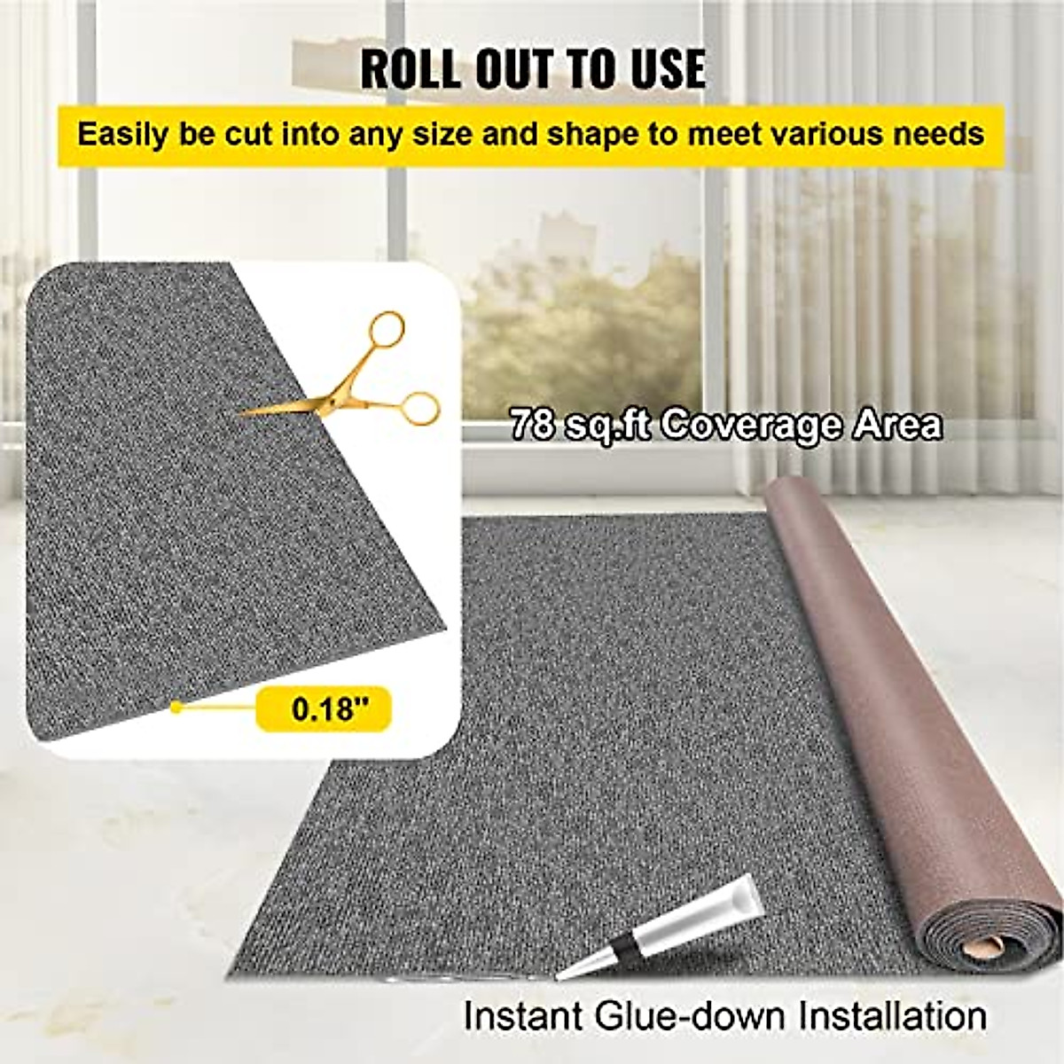 Happybuy Gray Marine Carpet 6 ft x 13.1 ft Boat Carpet Rugs Indoor Outdoor Rugs for Patio Deck Anti-Slide TPR Water-Proof Back Cut Outdoor Marine Carpeting Easy Clean Outdoor Carpet Roll