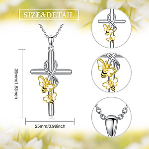 Flpruy Bee Necklace for Women 925 Sterling Silver Bee Cross Necklaces Bee Gifts Penadant Double Bumble Bee Necklace for Women Birthday Christmas Day Jewelry Gifts