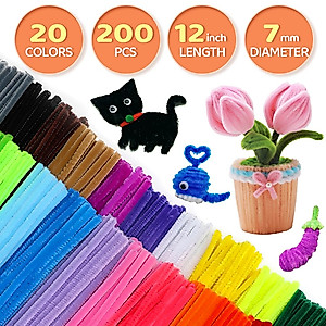 GAGANIU 200pcs Pipe Cleaners, Pipe Cleaners for crafts, Craft Supplies Multicolor Chenille Stems for Art&Craft Christmas DIY projects(12inch*6mm,20colors)