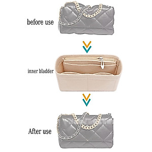 Lckaey Purse Organizer Insert for 19 Flap Small Bag Small bag Organizer with Side Zipper Pocket beige 1016 24 * 7 * 12cm