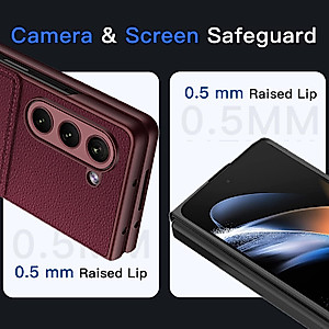 NINKI Compatible Samsung Galaxy Z Fold 5 Case with Card Holder & Kickstand,Wine Red Shockproof Leather Storage Cases Wallet Credit Card Slot Cover Phone Case for Samsung Galaxy Z Fold 5 5G Case Women