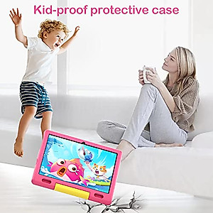 Coolfan Kids Tablet 10 inch Tablet 1080P HD 2GB RAM+32GB ROM with Dual Camera Android 10.0 Parental Control Learning Tablet Adjustable Kid-Proof Case (Pink)