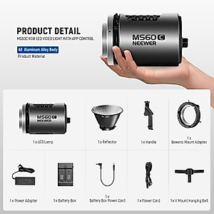 NEEWER MS60C RGBWW LED Video Light with 2.4G/APP Control, 65W Metal Mini RGB COB Continuous Output Lighting Bowens Mount Handheld Spotlight 2700K-6500K,8300lux/1m, CRI 97+/TLCI 98+,17 Effects + RGBCW