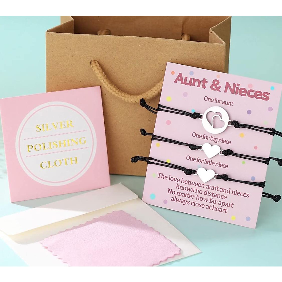 Temulnee 2 Niece Gifts from Auntie Aunt Gifts Matching Bracelets Auntie Two Nieces Gift Heart Love Bracelet from Aunt Jewelry Set for 3 Women Mothers Day Birthday Valentines Day Gifts