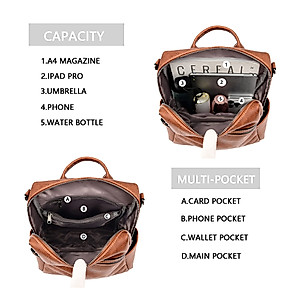 Maxoner Backpack Purse for Women Fashion Genuine Leather Convertible Shoulder Handbag Travel Bag Satchel Rucksack Ladies Bag (Faux Leather Brown)