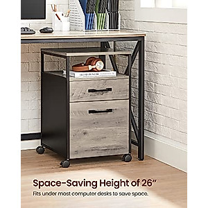VASAGLE File Cabinet, Mobile Filing Cabinet with Wheels, 2 Drawers, Open Shelf, for A4, Letter Size, Hanging File Folders, Heather Greige and Ink Black UOFC071B02