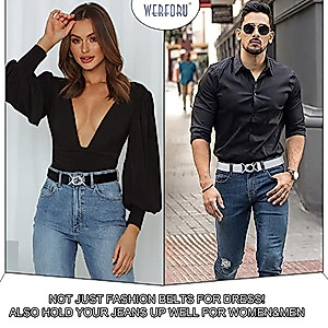 WERFORU 2 Pack Women Men Skinny Elastic Waist Belt Stretchy Thin Belt for Dress Jeans?Black+White, Fit Waist Size 25-28 Inches