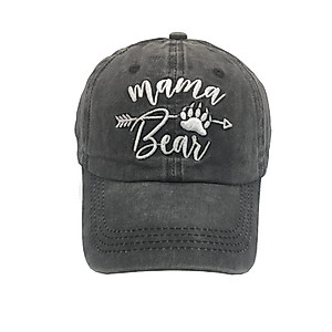 LOKIDVE Women's Mama Bear Arrow Baseball Hat Embroidered Washed Denim Mom Cap