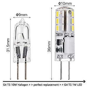 JAUHOFOGEI G4 LED Bulb 12V ac/dc Bi-pin Base Landscape Light Bulbs - 10W Replacement Halogen JC Bulb - 1 Watt 12 Volt Mini T3 Bulb for Under Cabinet Puck Lights - Daylight White 6000K - 10 Pack