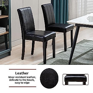 CRECQ Upholstered Dining Chair Set of 2 PU Leather Living Room & Dining Room Chairs,Modern Kitchen Armless Side Parsons Chair with Solid Wood Legs,Black
