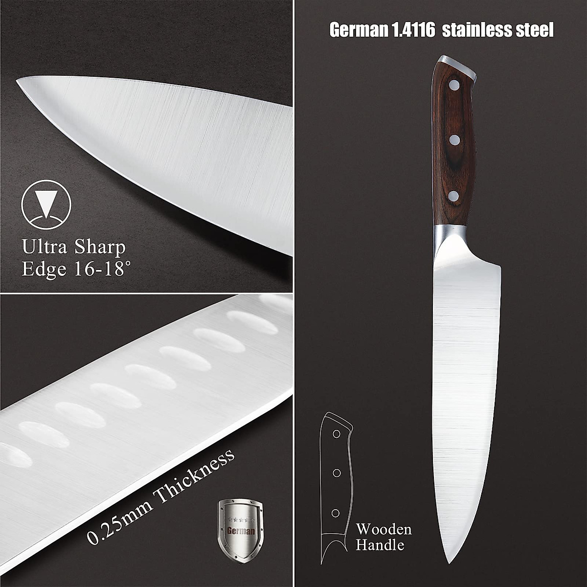 Enfmay 15 Pieces Kitchen Knife Set, Professional Kitchen Knives, Household Cutting Knives Set for Kitchen, Made of Germany 1.4116 Stainless Steel, Extra Sharpness Kitchen Knife Set with Block