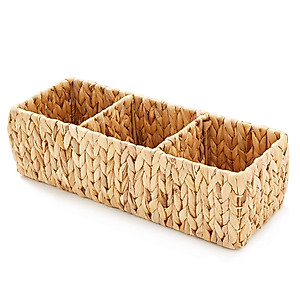 Americanflat Natural Rectangular Woven Water Hyacinth Storage Basket - Hand-Woven - Toilet Topper Baskets - Home Organizer Basket - Water Hyacinth Material - Use on Bathroom Vanity, Countertop