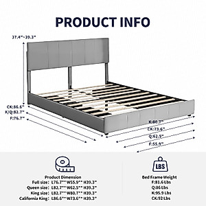ZAFLY Platform California King Size Bed Frame with Adjustable Headboard,Upholstered Cal King Bed Frame with 4 Storage Drawers,Wooden Slats Support,No Box Spring Needed,Easy Assembly (Light Grey)