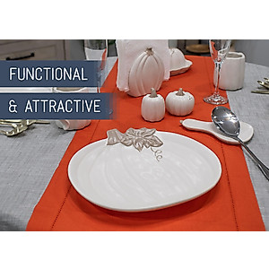 Nat & Jules Pumpkin Shaped 11 x 10.5 Inch Ceramic Large Serving Platter: Perfect for Thanksgiving, Halloween and Indoor Fall Table Décor & Centerpieces, White