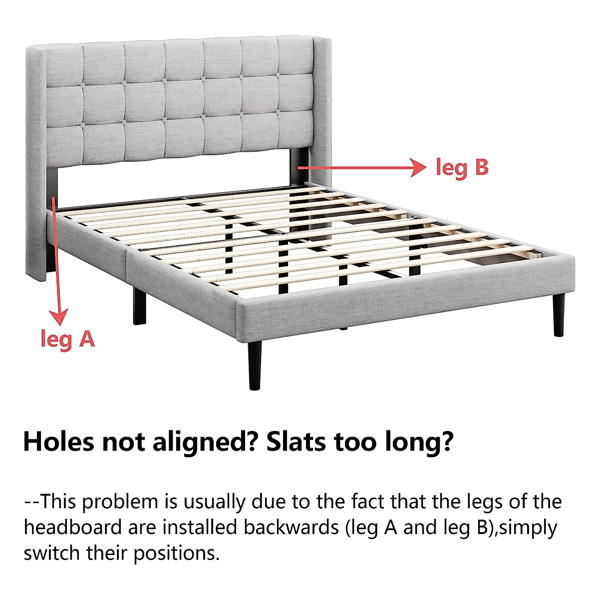 HAOARA Queen Bed Frame with Headboard and Upholstered Wingback, Modern Platform Bed Frame, Mattress Foundation Wooden Slats Support, No Box Spring Needed, Easy Assembly, Light Grey