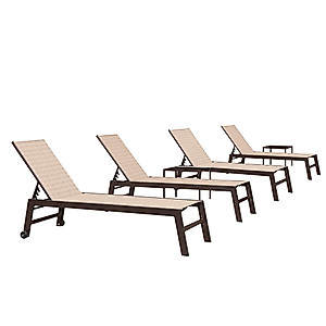 PURPLE LEAF Chaise Lounge Outdoor Set 4 Pieces Sturdy Aluminum Outdoor Chaise Lounge Chair for Pool Outside Lawn Patio Lounger with Breathable Textilene Fabric, Light Tan