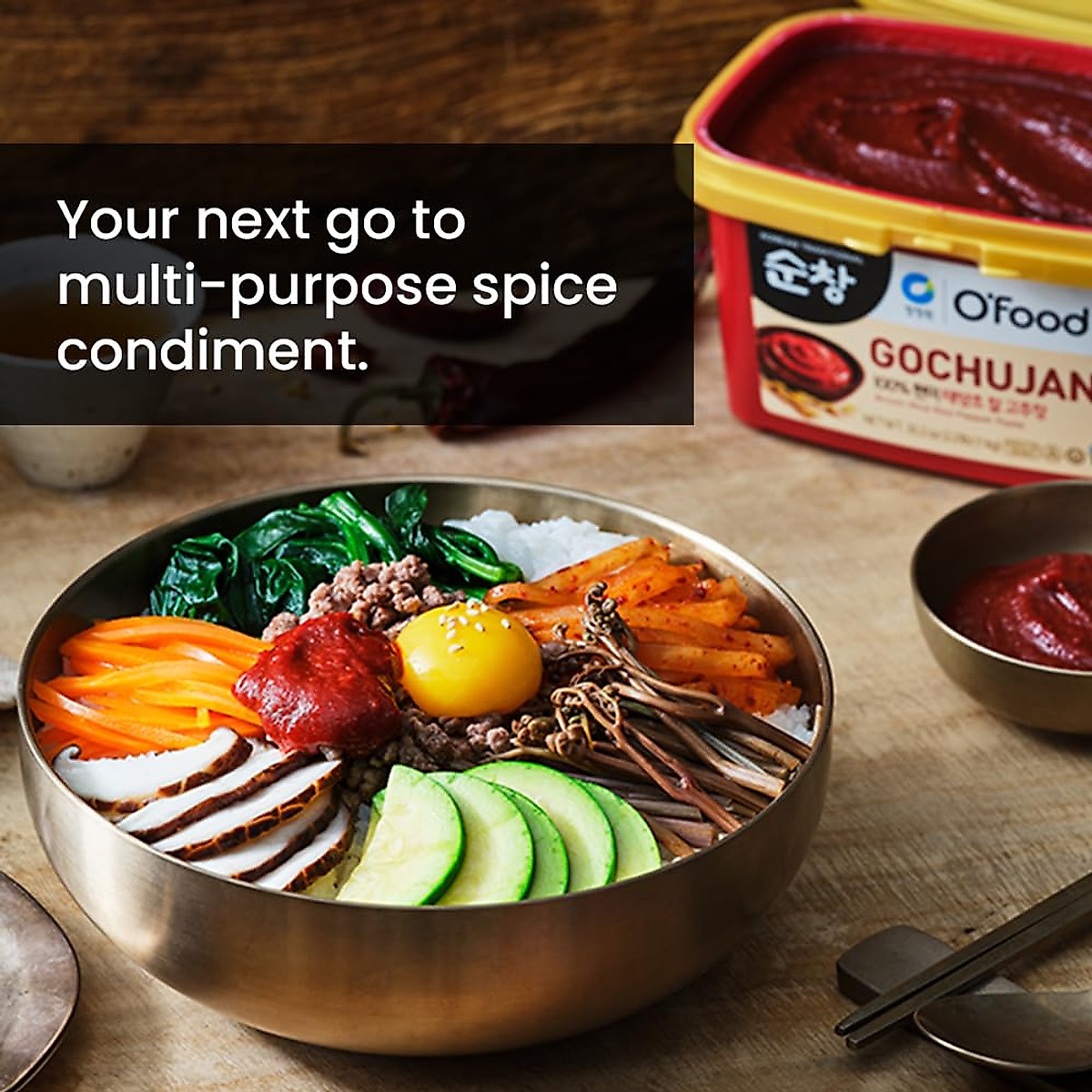 Chung Jung One O'Food Medium Gochujang 1.1lb, Korean Red Chili Pepper Paste, Spicy, Sweet and Savory Sauce, Traditional Fermented Condiment, 100% Brown Rice, No Corn Syrup