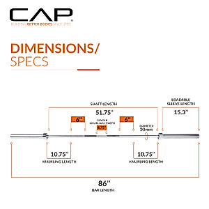 CAP Barbell Classic 7-Foot Olympic Bar, Chrome - New Version (OBIS-85)