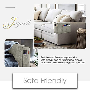 Joywell Linen Armrest Covers for Living Room Anti-Slip Sofa Arm Protector for Dogs, Cats, Pets Armchair Slipcover for Recliner with 4 Pockets for TV Remote Control, Phone, 1 Pcs, Silver Grey
