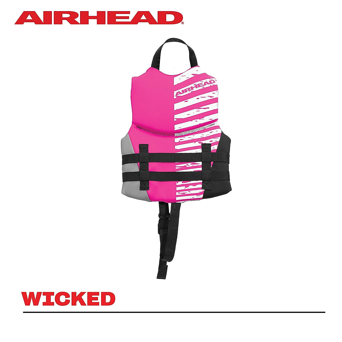 Airhead Child Type III Life Jacket | US Coast Guard Approved | Closed Sided, Quick-Dry | Secure Buckles & Zipper | Wicked Kwik-Dry NeoLite Flex | Hot Pink