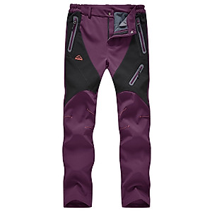 Rdruko Women's Ski Pants Waterproof Insulated Outdoor Hiking Winter Softshell Cold Weather(Purple, US M)