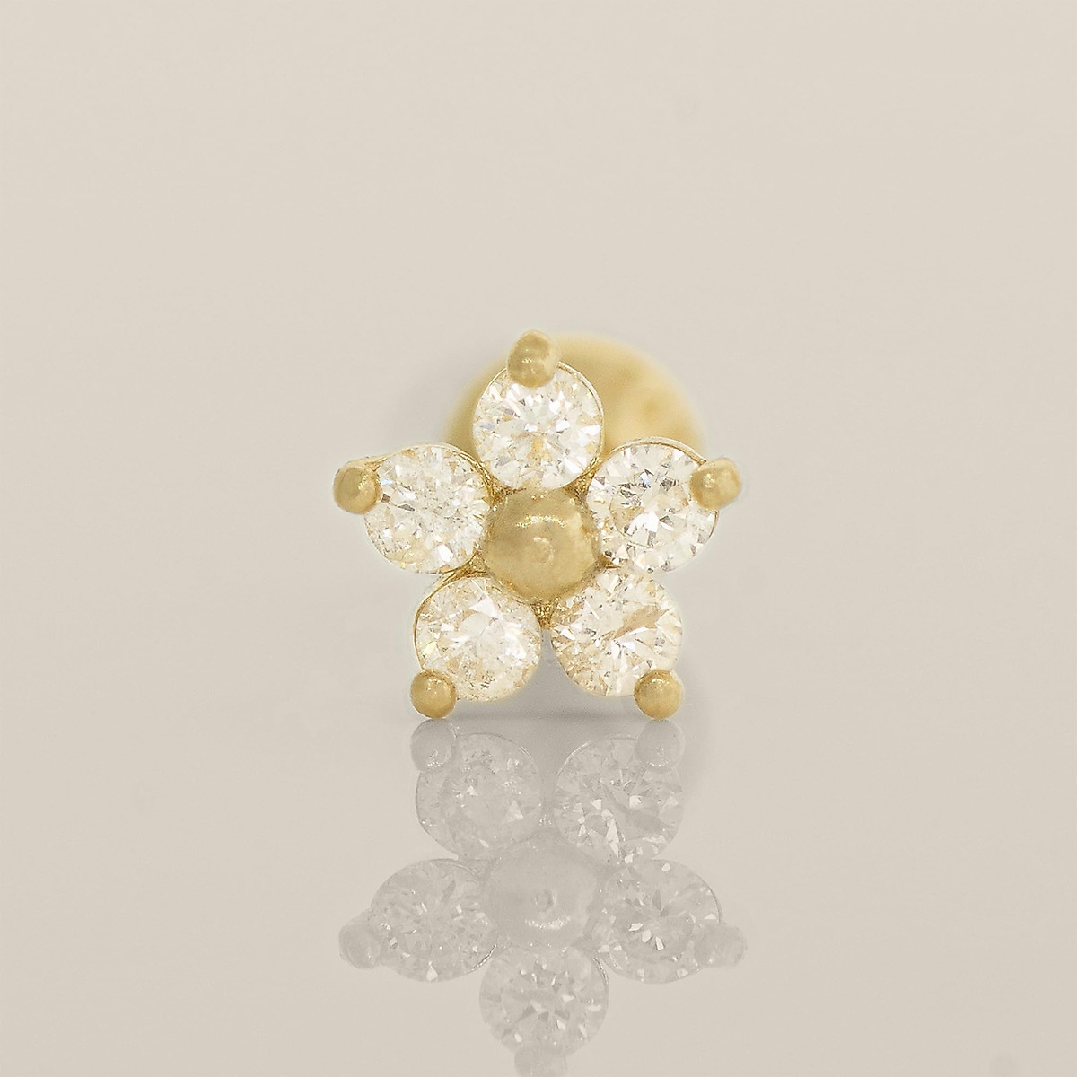 ANYGOLDS 14K Real Solid Gold 0.058ctw Diamond Flower Cartilage Daith Helix Tragus Conch Rook Snug Ear Post Stud Piercing Earring Body Jewelry 18Gauge - 1 PCS (8mm, 14K Yellow Gold)