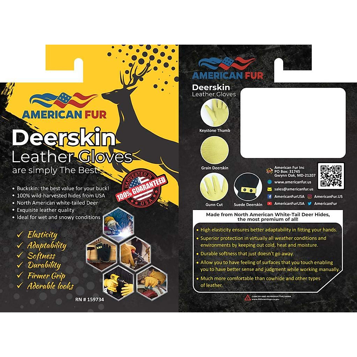 MEN`S FULL GRAIN BLACK DEERSKIN LEATHER GLOVES LINED 40 GRAM 3M THINSULATE (American Fur) (X-Large)