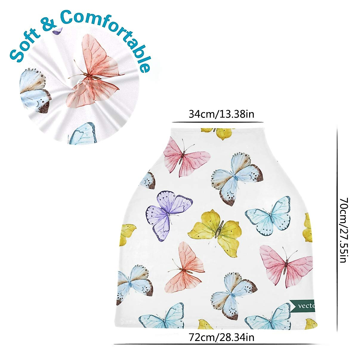 Nursing Cover Breastfeeding Scarf Colorful Butterflies - Baby Car Seat Covers, Stroller Cover, Carseat Canopy (810b)