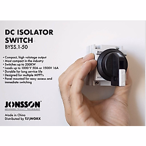 Jonsson 50A 1500V DC Isolator Switch for Solar Applications (Panel Mount, Lockable)
