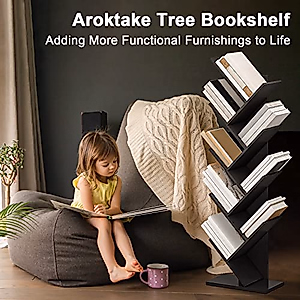 Aroktake Bookshelf, 9-Tier Black Tree Bookshelf, Anti-Tippling Wooden Bookshelves Storage Rack for Home Office, Living Room, Bedroom, Black