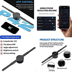 DNIER Upgrade 3D Holographic Led Fan, Hologram Fan, 16.3inch, 640P Hi-Resolution and WiFi Added - LED Light 3D Holographic Projector Fan for Business Store Bar