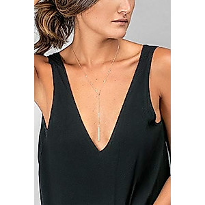 Dcfywl731 Minimal Dainty Gold Plated Dangle Earrings Layered Bar Pendant Neckalce Gold Long Y-Necklace Gold Earrings and Necklaces Set Delicate Lariat Chain Jewelry for Women