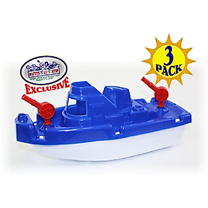 Matty's Toy Stop Plastic Boats Set Sailboat (Red), Speedboat (Purple) & Fireboat (Blue) Gift Set Bundle, Perfect Bath, Pool, Beach Etc. - 3 Pack