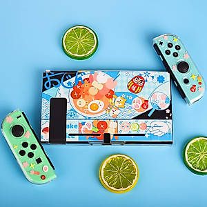Cute Dockable Case for Nintendo Switch, FANPL Cover Case Compatible with Switch Console and Joy Con Controller, Comfortable Hard PC Shell, Blue Switch Skin Accessories for Girls - Cute Cuisine Pattern