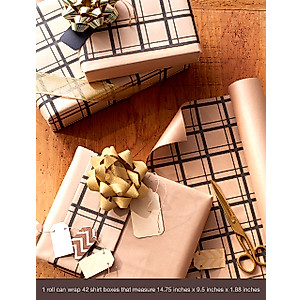 American Greetings Reversible Wrapping Paper Jumbo Roll for Graduation, Fathers Day, Birthdays and All Occasions, Kraft and Plaid (1 Roll, 175 sq. ft.)