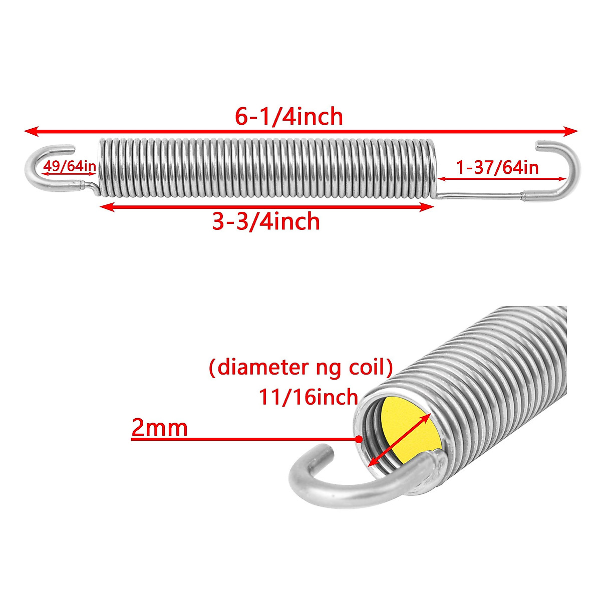 GNPADR GUPO 6-1/4 inch (2Pcs) Stainless Steel Replacement Recliner Sofa Chair Mechanism Tension Spring - Long Neck Hook Style